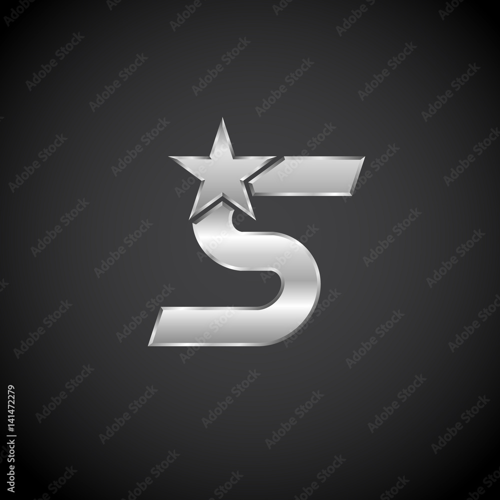Letter S Star with metallic texture,3d Glossy, metal texture, Silver ...