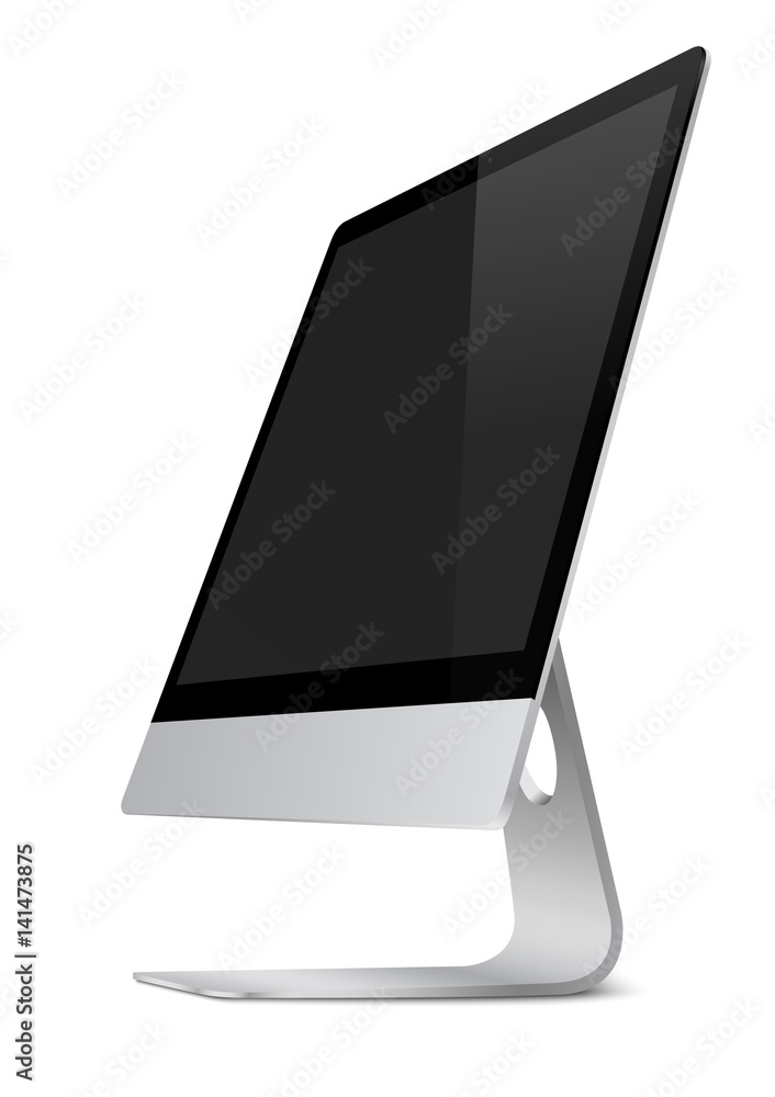 Modern computer monitor display with black screen and shadows isolated ...