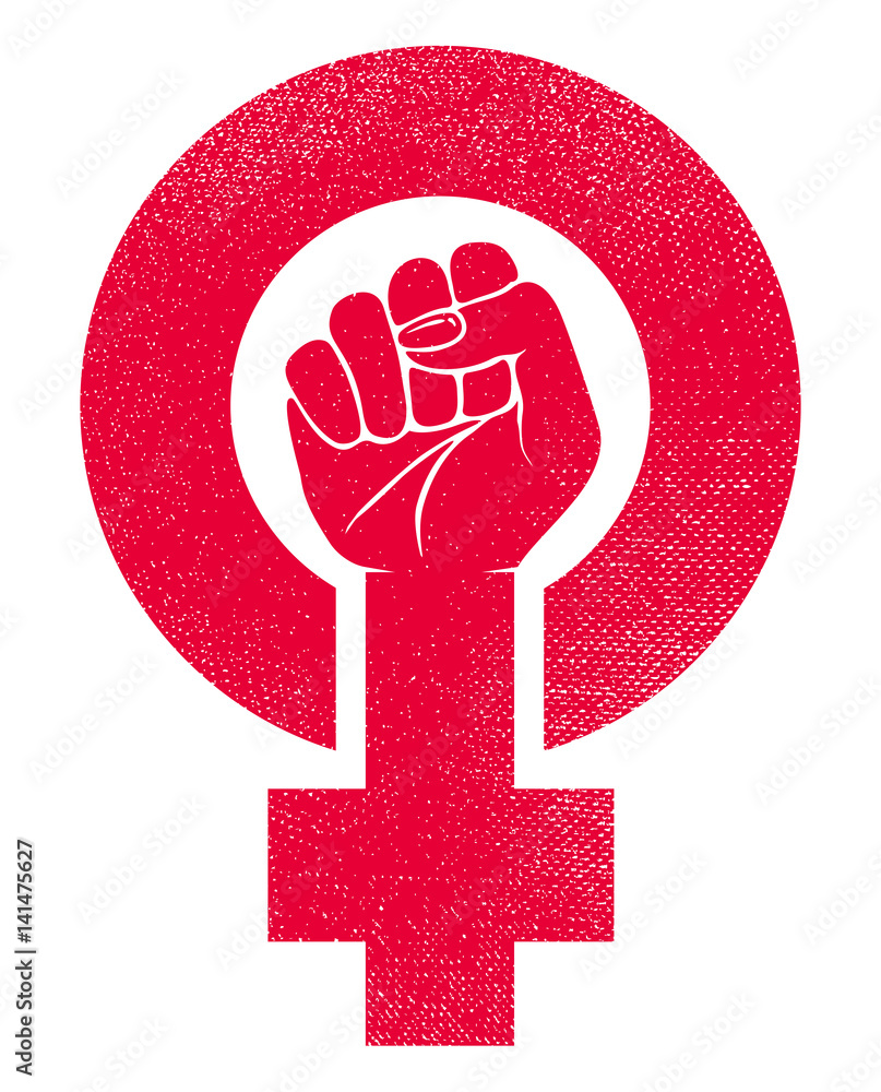 Vetor de female gender symbol and raised fist feminism vector icon or ...