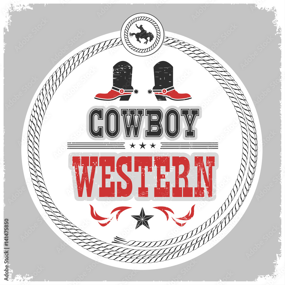 western label with cowboy shoes and wild west decotarion Stock Vector ...