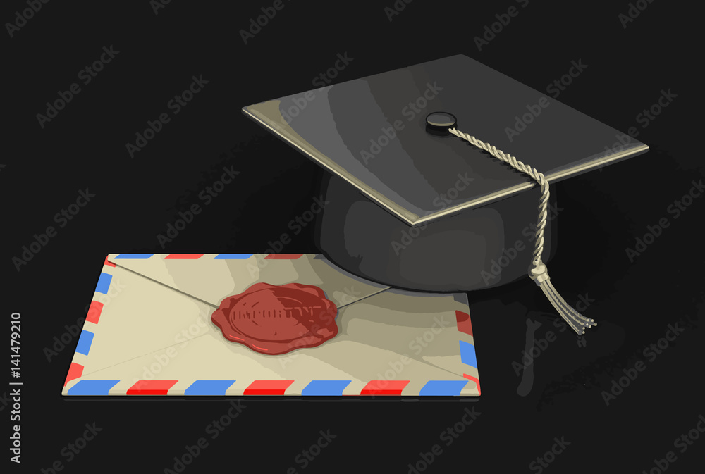 Graduation cap and letter with Wax Stamp. Image with clipping path ...
