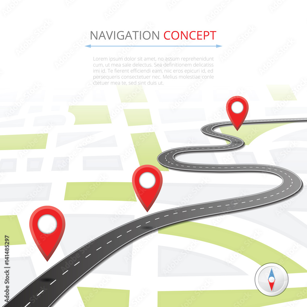 Navigation concept with pin pointer vector illustration. Cartography ...