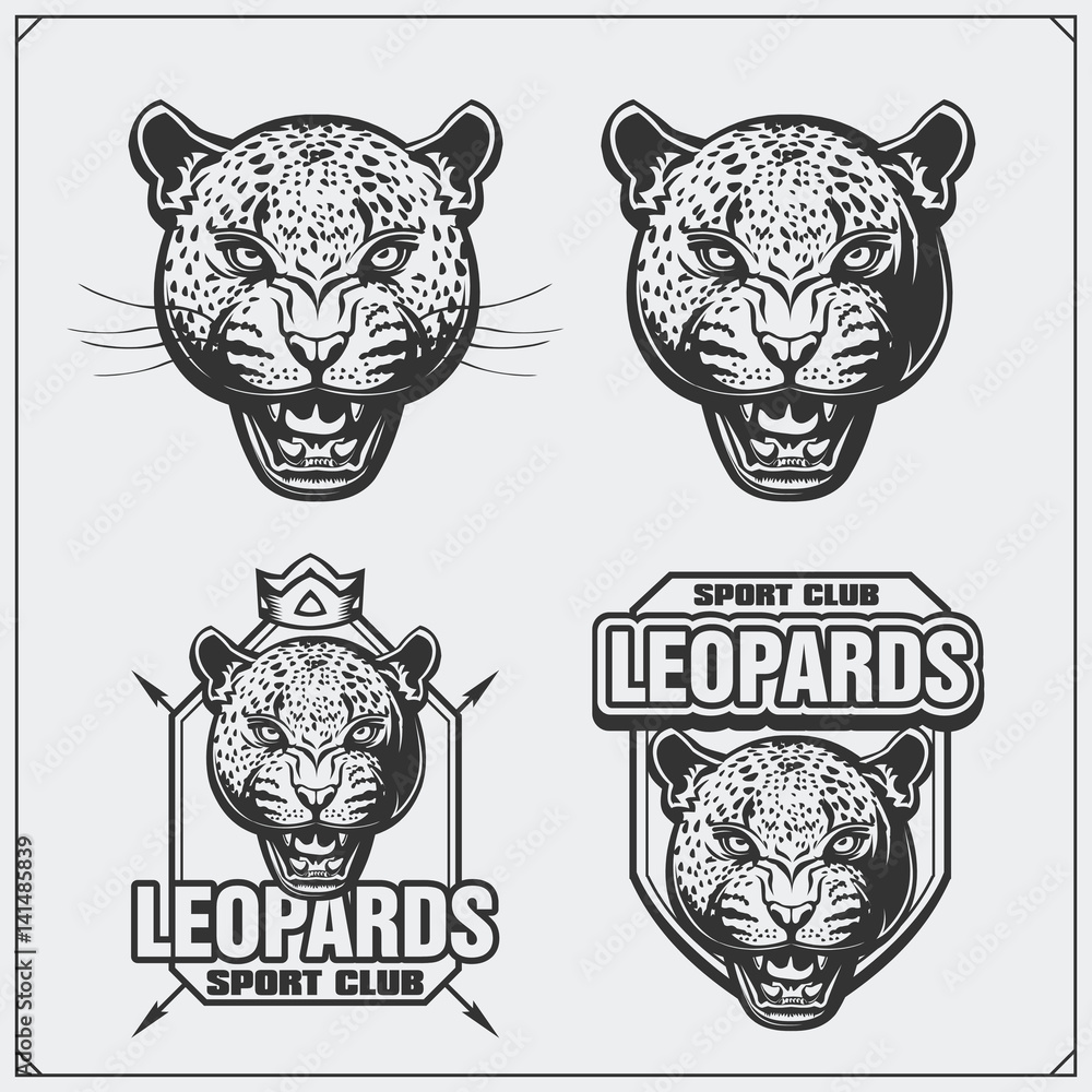Labels, emblems and design elements for sport club with leopard. Stock ...