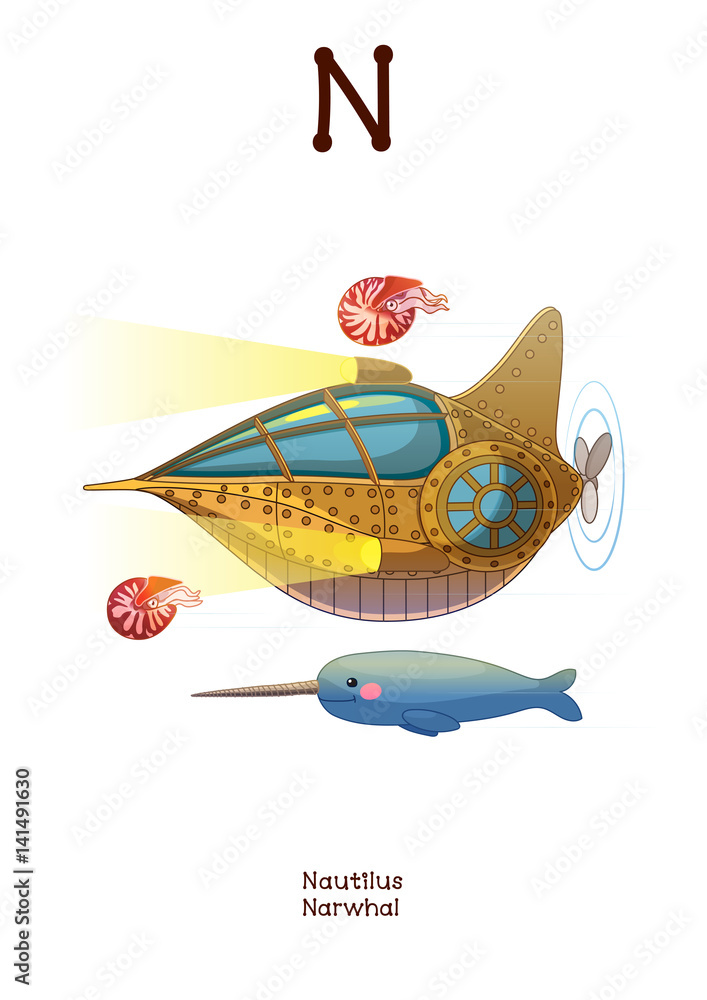 English Alphabet series of Amusing Animals letter N Stock Vector ...