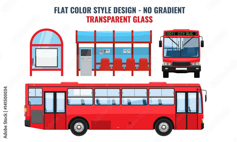Cool modern flat design public transport. Bus stop structure and city ...