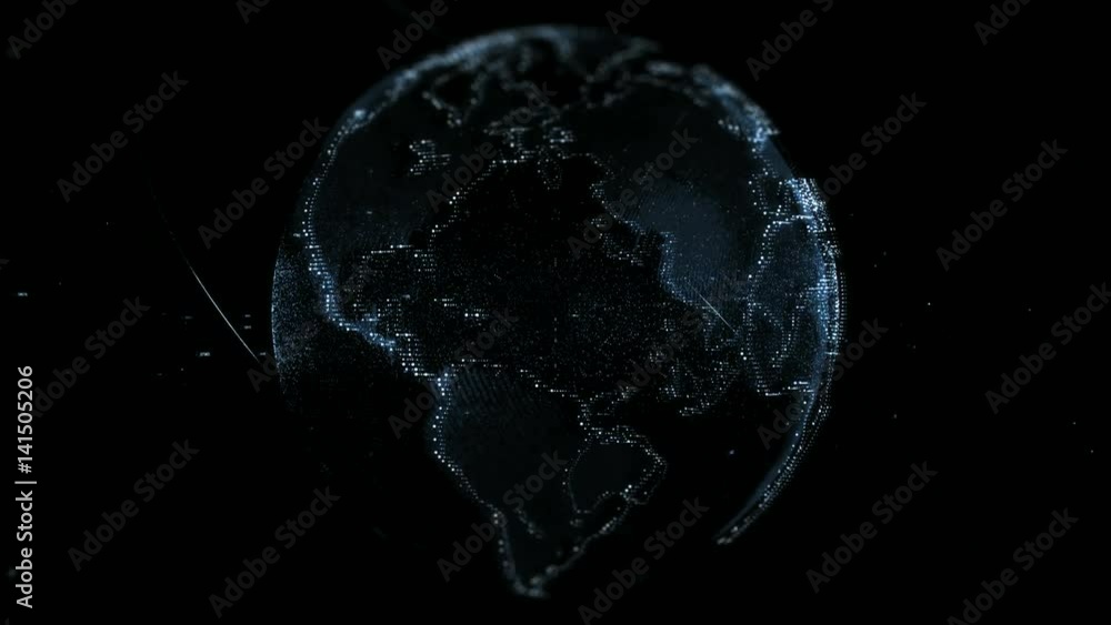 Loopable 3D animation of hologram of planet Earth rotating in dark ...