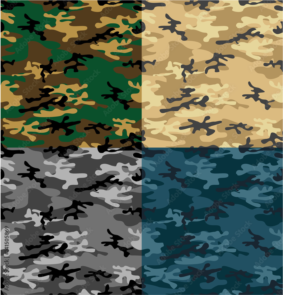 Four Types of Army Camouflage Seamless Vector Pattern or Seamless ...