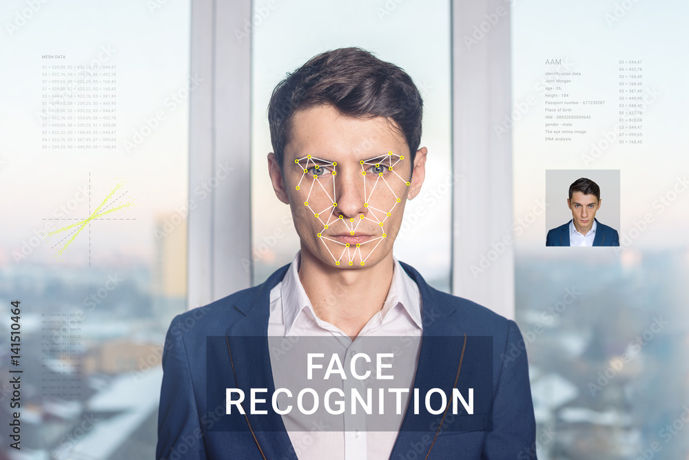 Recognition of male face. Biometric verification and identification ...