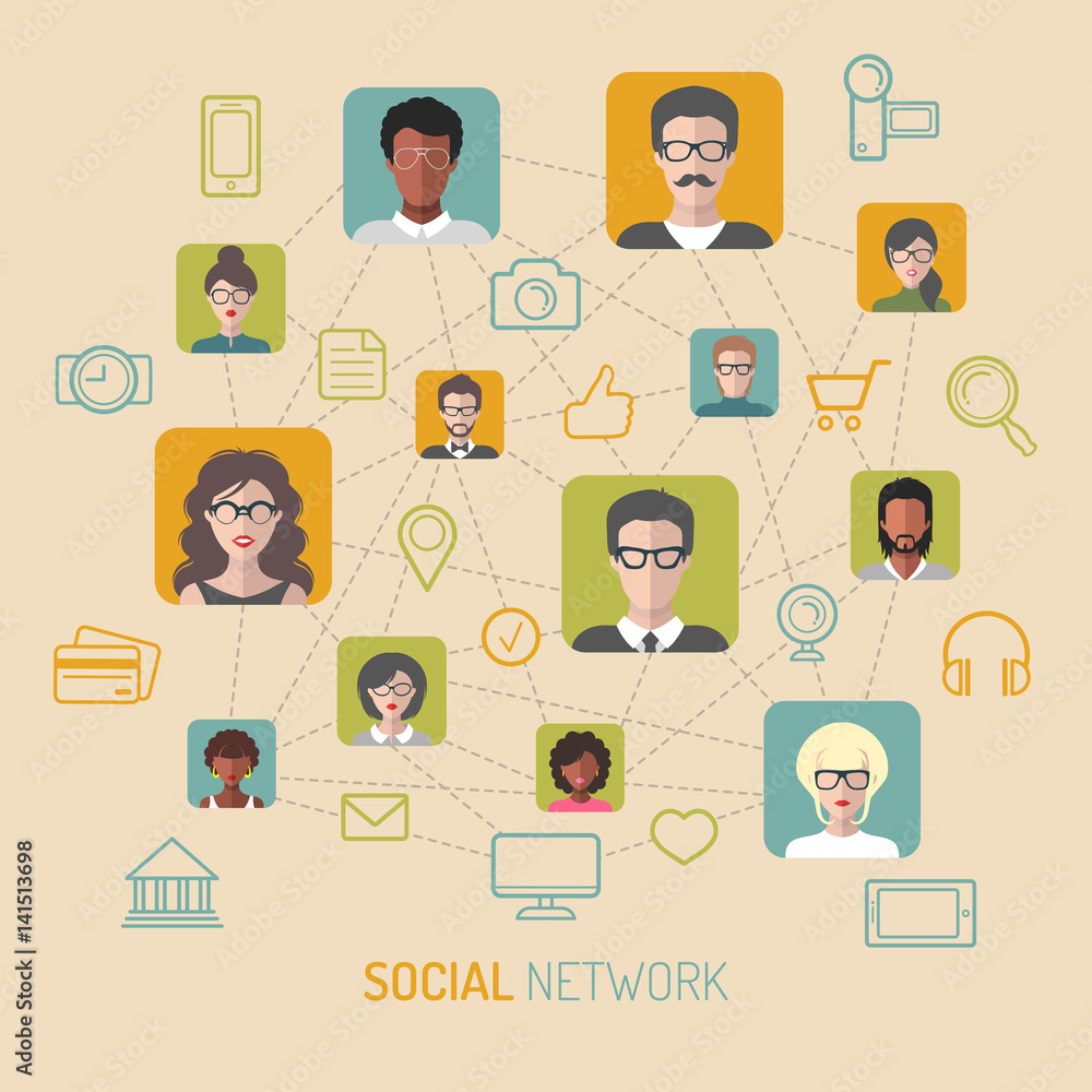 Vector illustration of network, global people internet connection, men ...