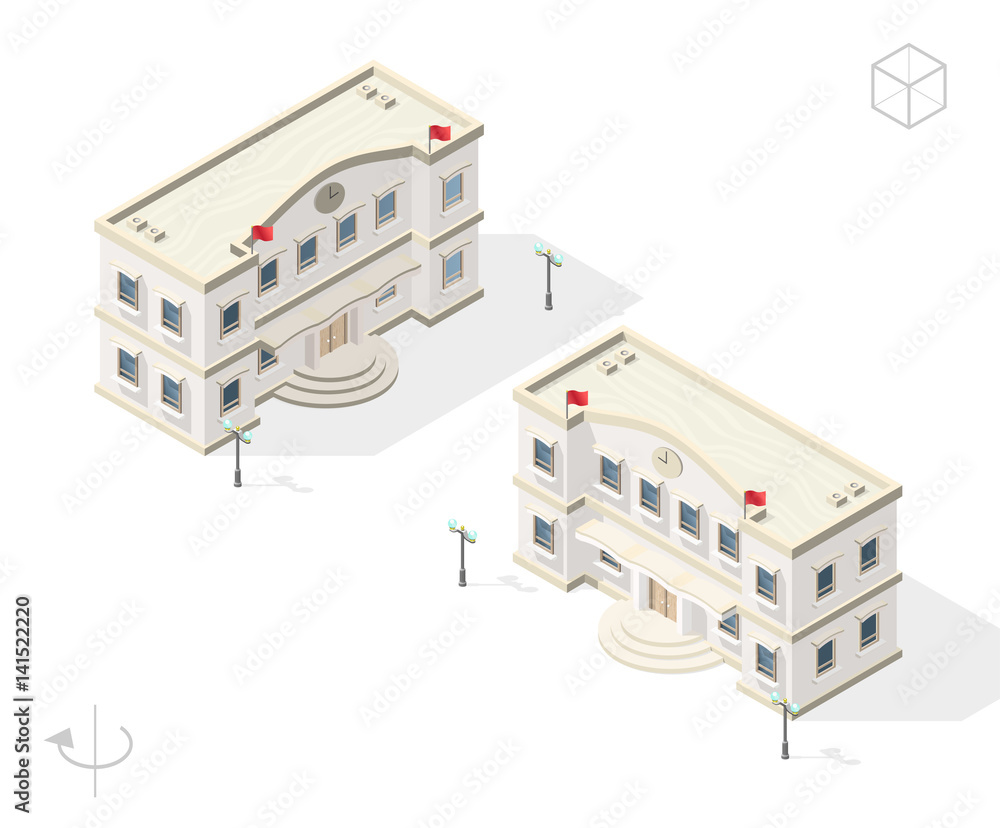 Isometric High Quality City Element with 45 Degrees Shadows on White ...