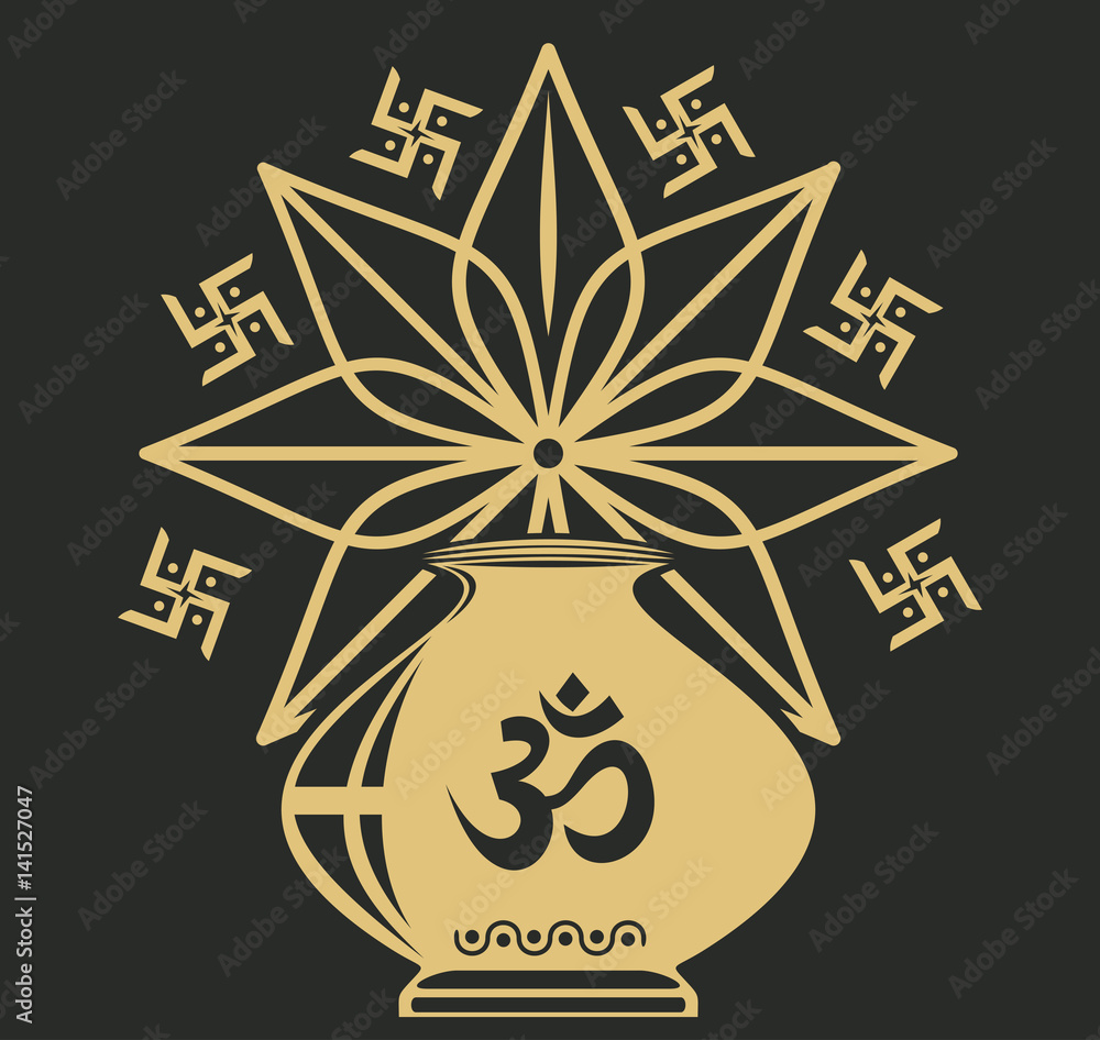 Indian festival icon with Kalasha also kalash or kalasa, mandala ...