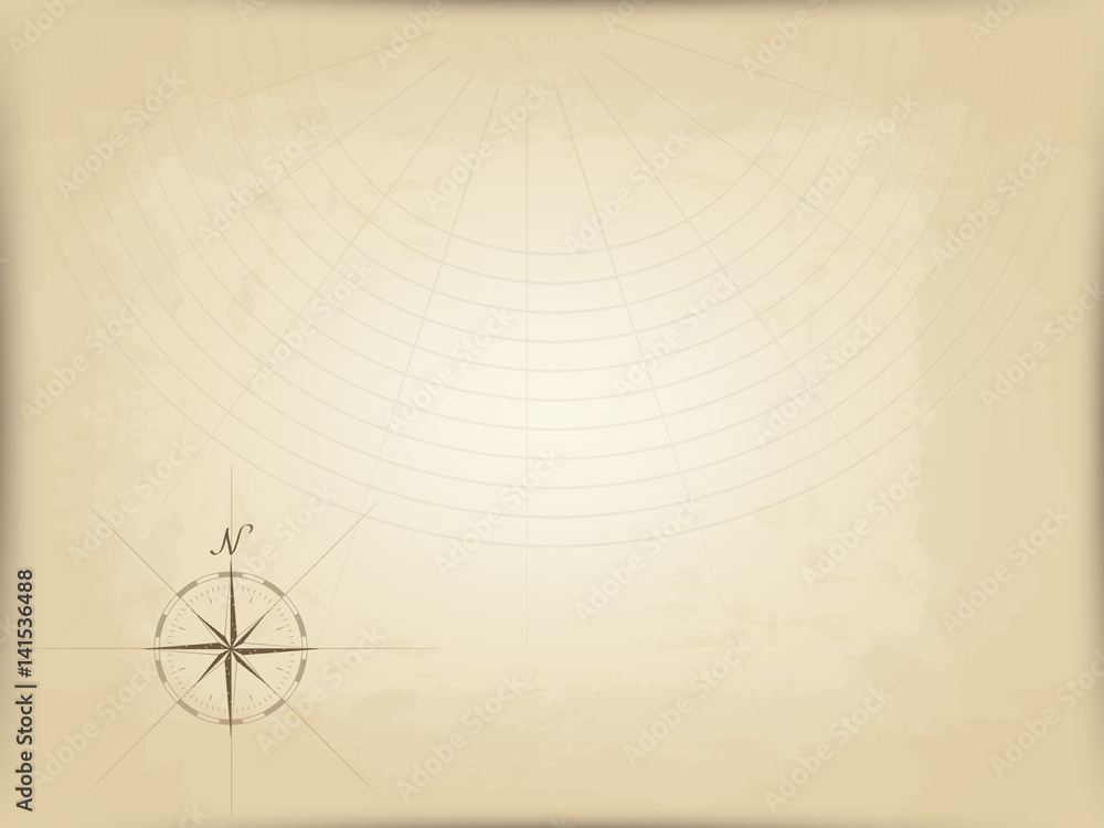 old map on parchment. vector. compass graphic from the edge. navigation ...
