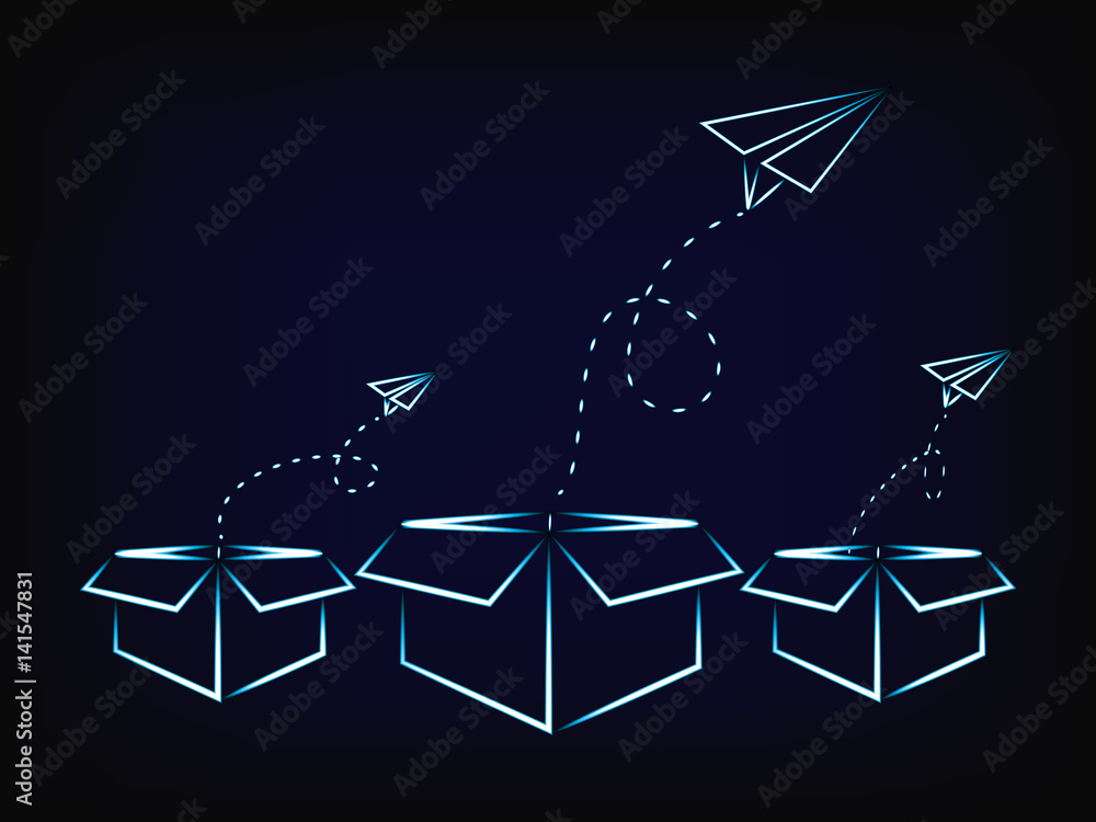 paper airplanes flying out of boxes Stock Vector | Adobe Stock