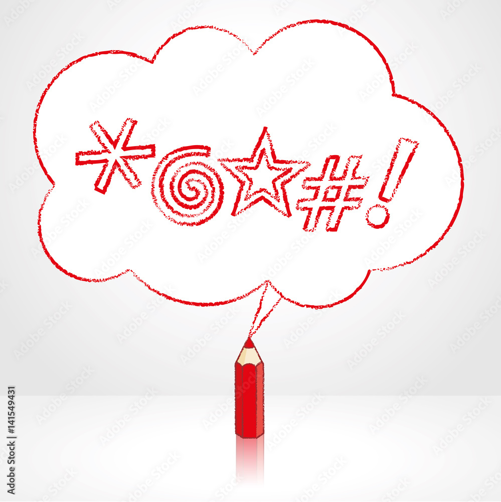 Red Pencil Drawing Swearing Icons Fluffy Cloud Speech Balloon Stock ...