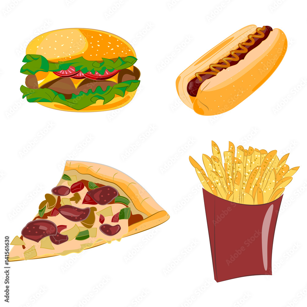 Set of cartoon vector food icons Stock Vector | Adobe Stock