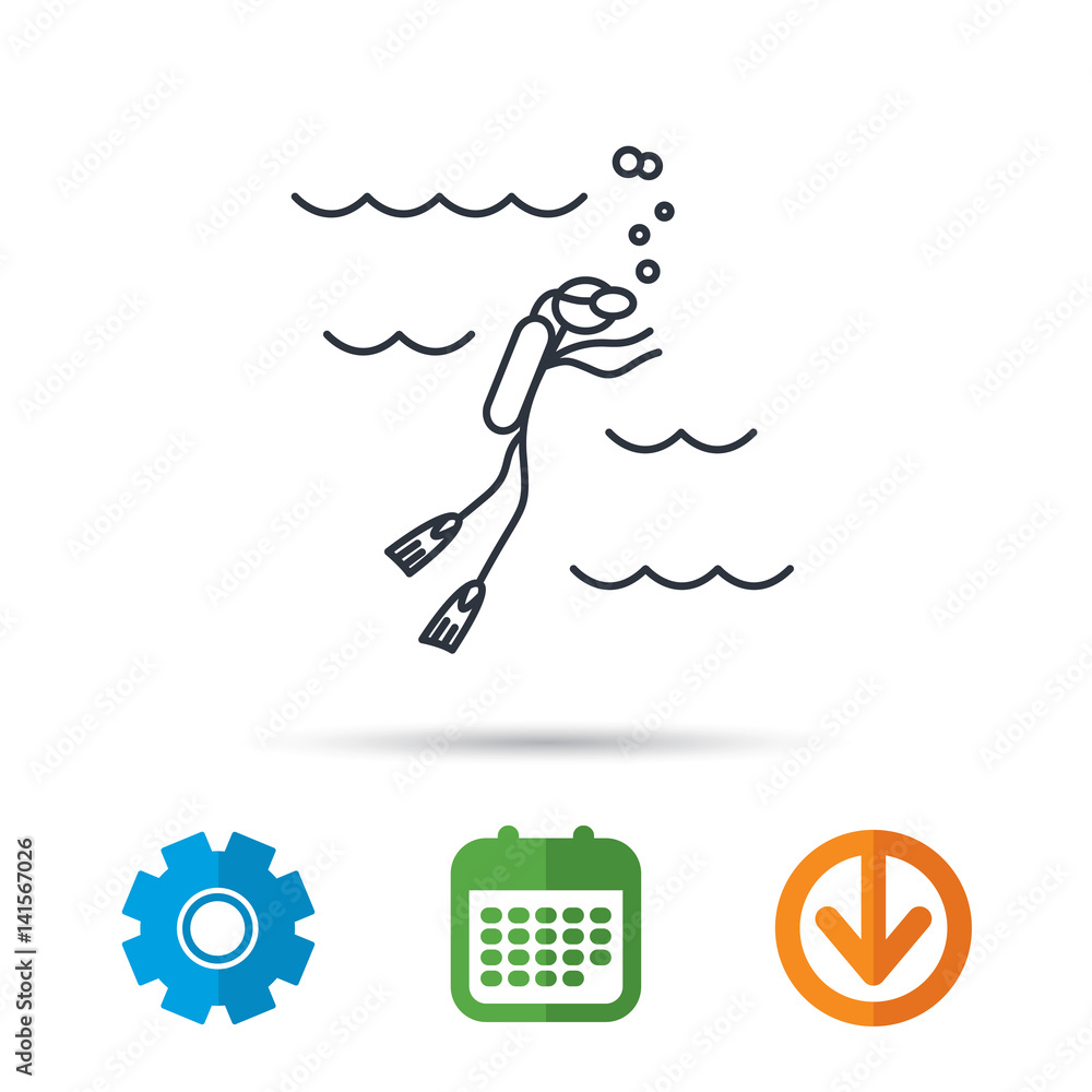 Diving icon. Swimming underwater with tube sign. Scuba diving symbol ...