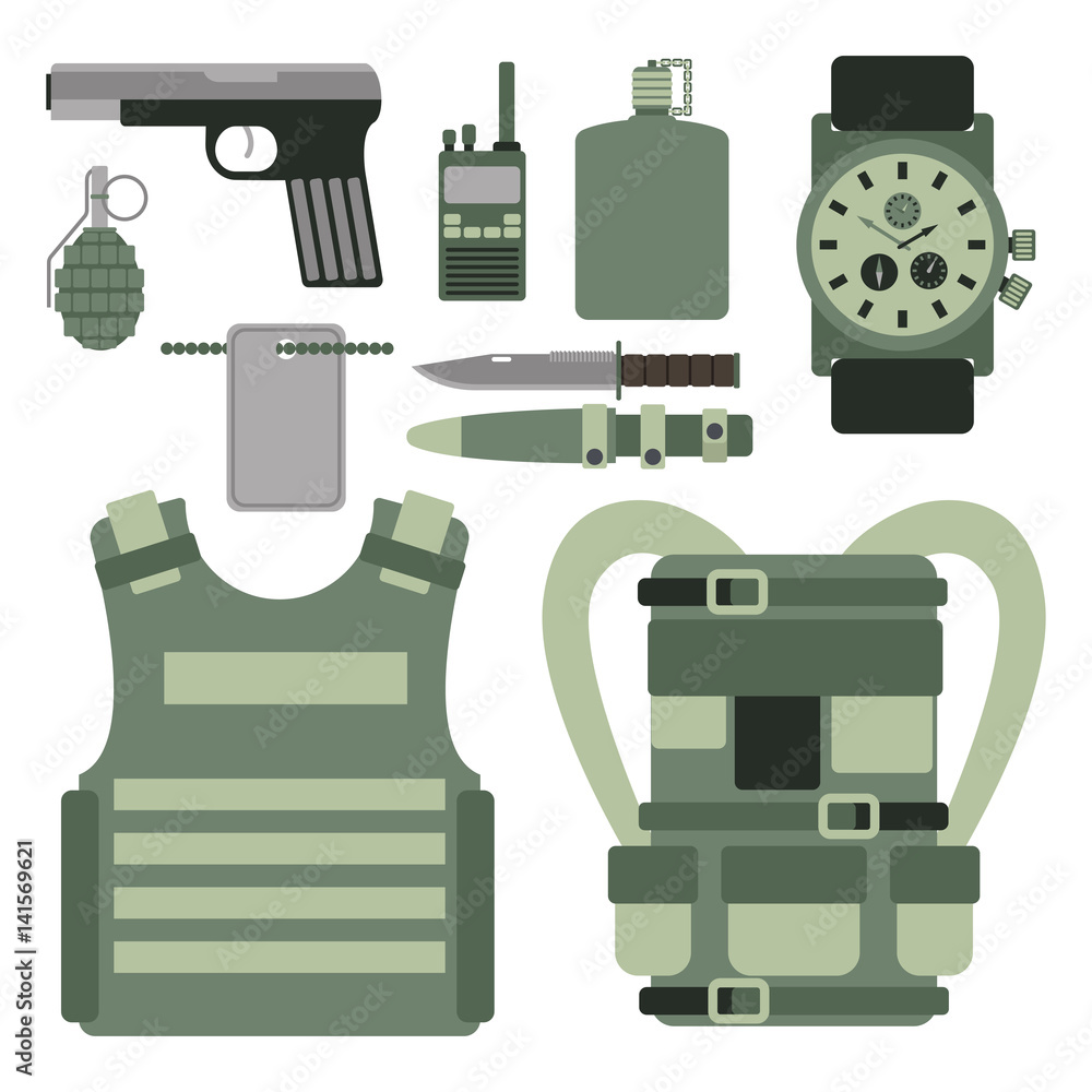 Military weapon guns symbols armor set forces design and american ...