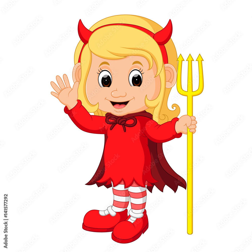 cute devil girl cartoon Stock Vector | Adobe Stock