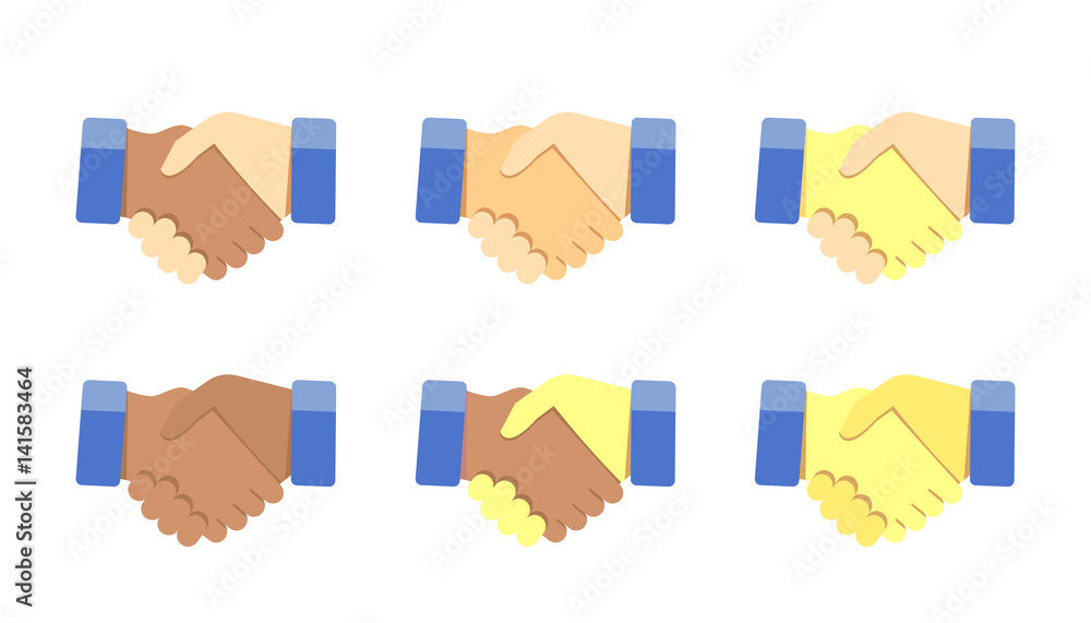 Multicultural handshake vector icon set. Different nationalities ...