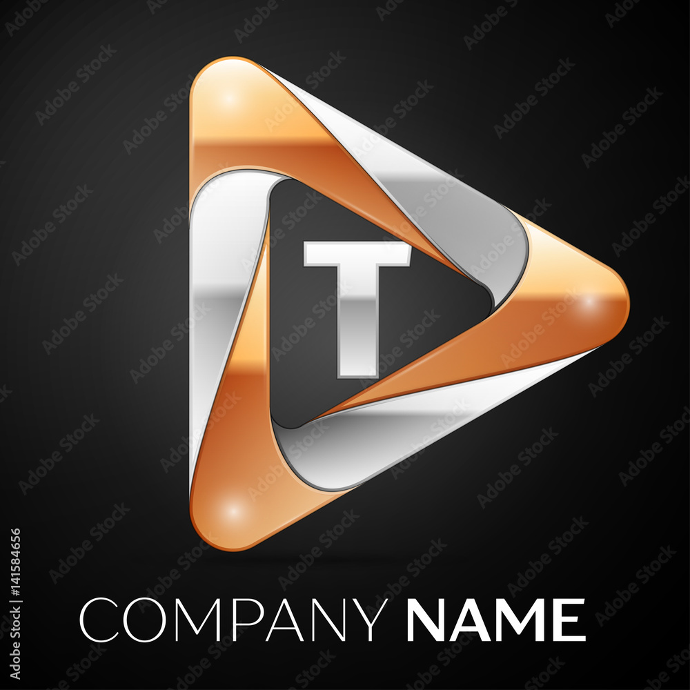 Letter T vector logo symbol in the colorful triangle on black ...