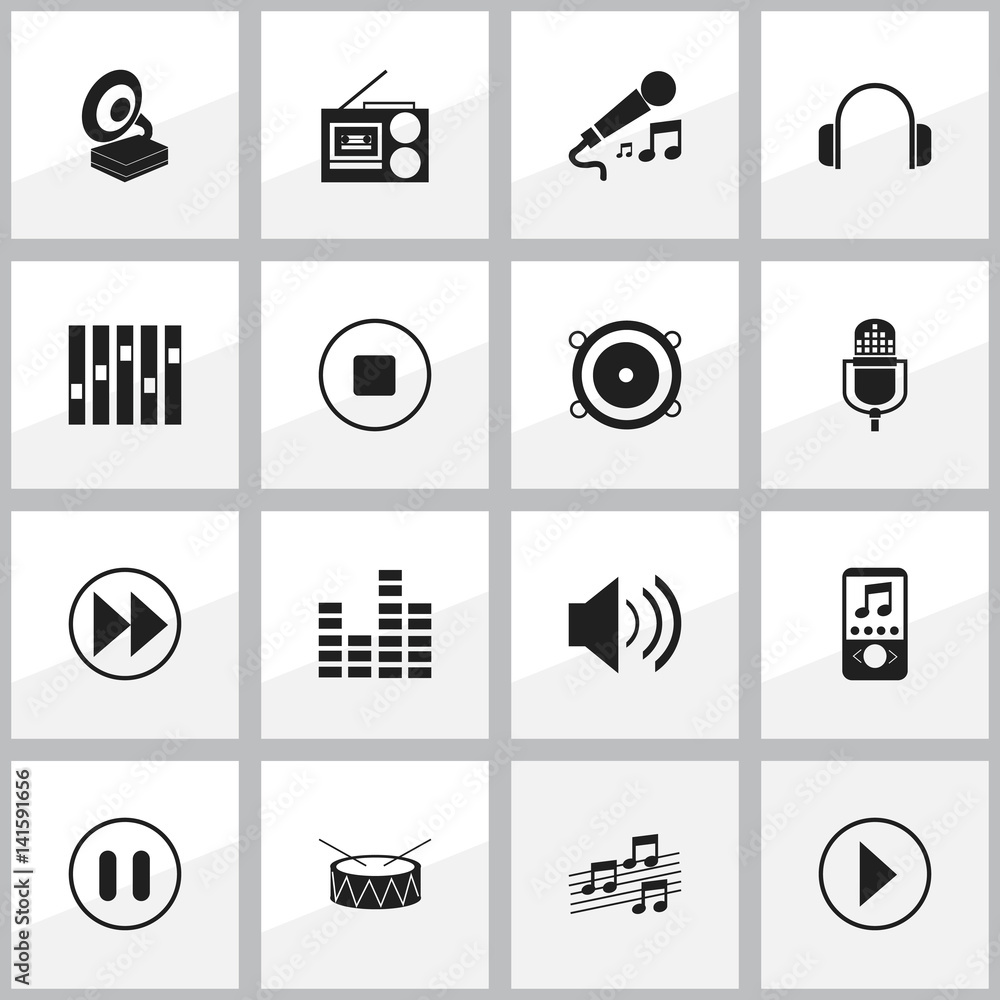 Vettoriale Stock Set Of 16 Editable Music Icons. Includes Symbols Such ...