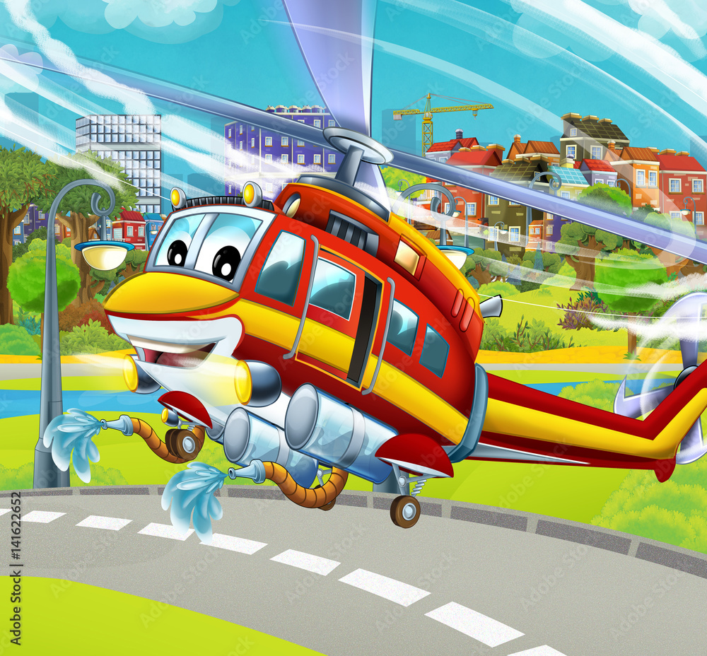 cartoon helicopter landing near the park Stock Illustration | Adobe Stock