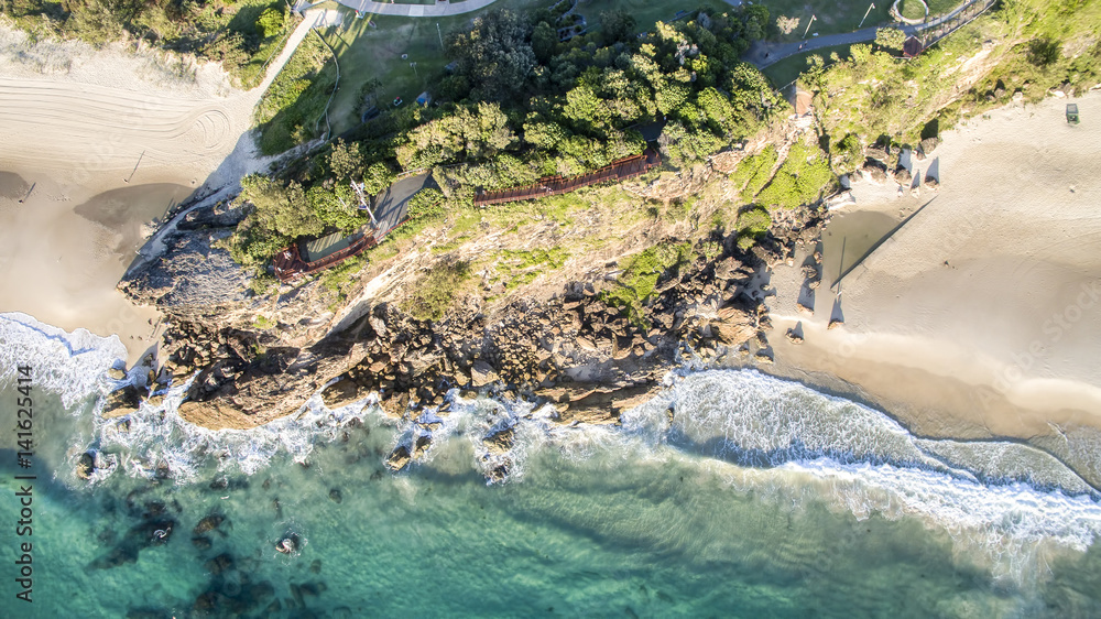 Aerial view of Miami Headland lookout and beach from above. Gold Coast ...