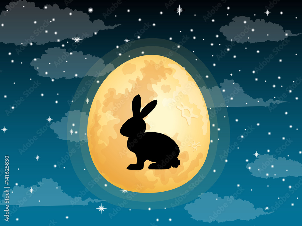 Night Easter day on bunny full moon background Stock Vector | Adobe Stock