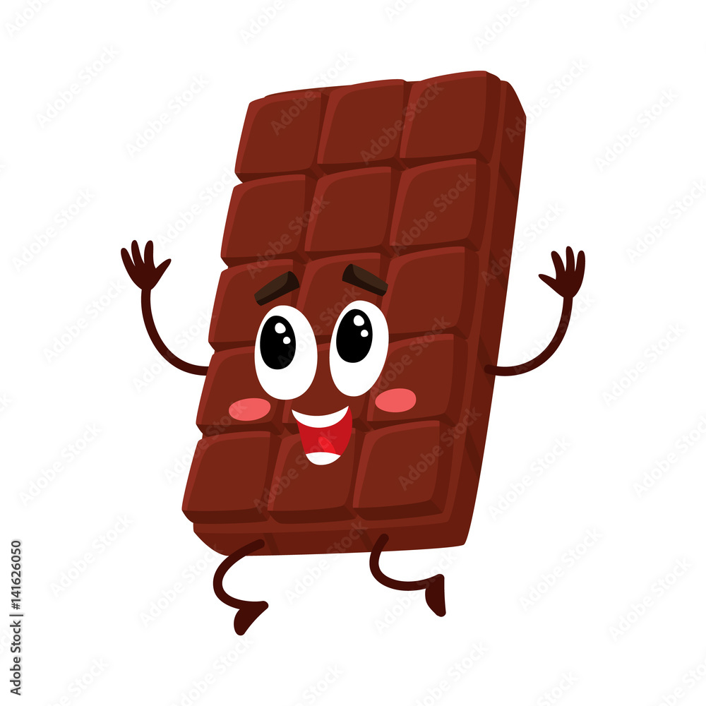 Vecteur Stock Cute chocolate bar character with funny face jumping from ...