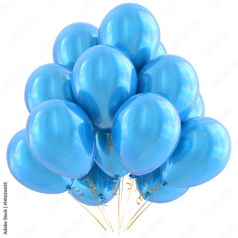 Blue party balloons happy birthday decoration cyan glossy. Holiday ...
