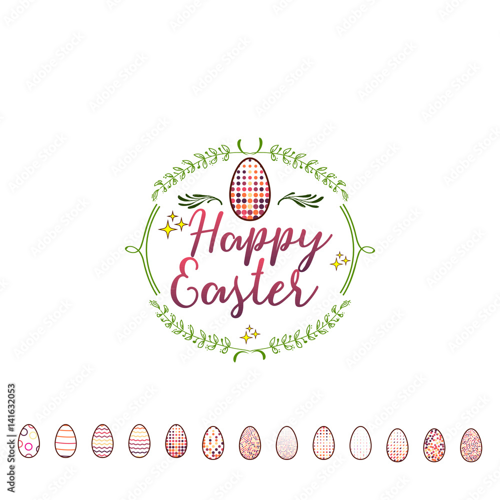 Typographic badges - Happy Easter. On the basis of script fonts ...