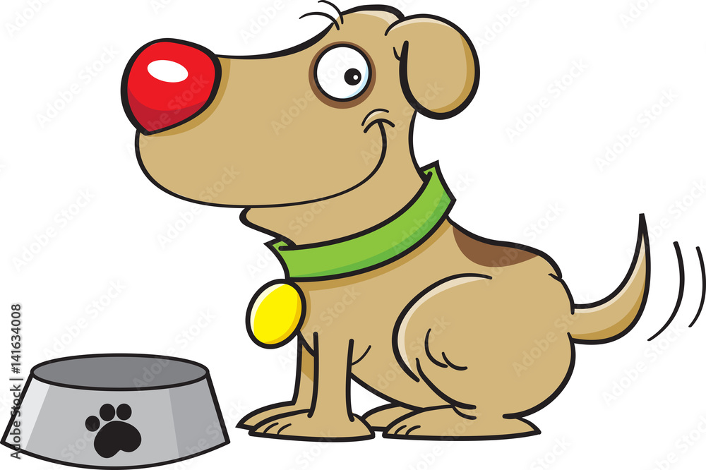 Cartoon illustration of a dog with a dog dish. Stock Vector | Adobe Stock