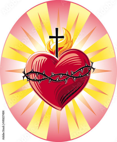 Sacred Heart of Jesus with the symbols of the passion. Stock Vector ...