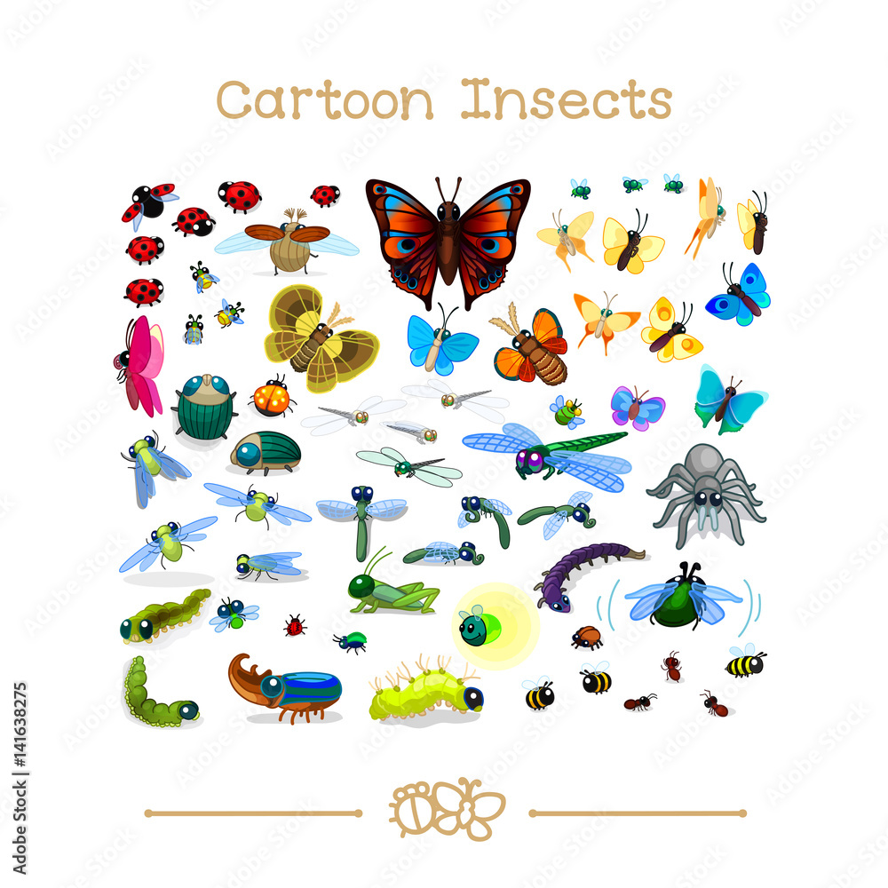 Cartoon animals collection toons: insects SET 1 Stock Vector | Adobe Stock