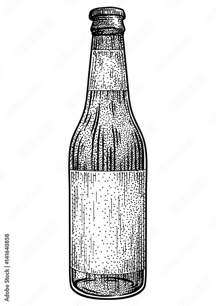 Beer bottle illustration, drawing, engraving, ink, line art, vector ...