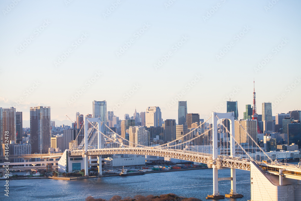 Rainbow bridge with tokyo tower Stock Photo | Adobe Stock