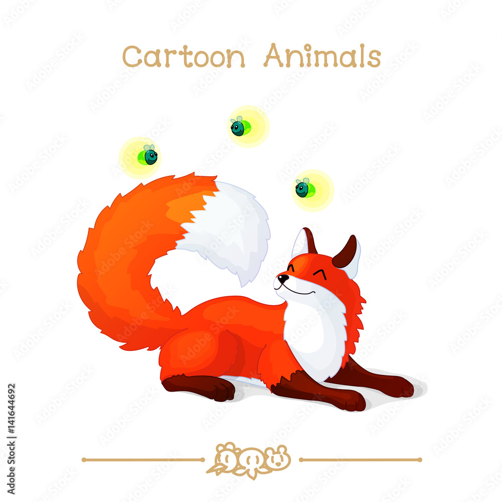 Toons series cartoon animals: red foxes and fireflies Stock Vector ...