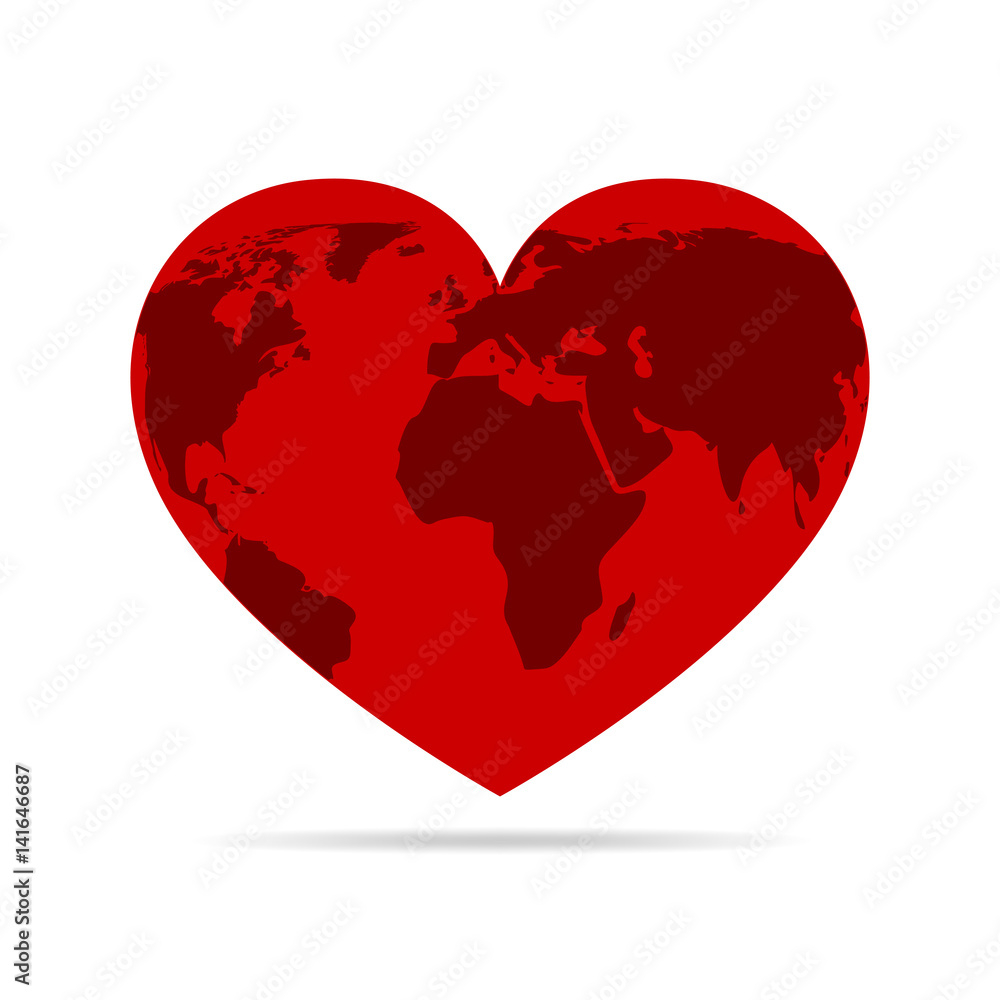 Heart with earth map. Vector illustration Stock Vector | Adobe Stock