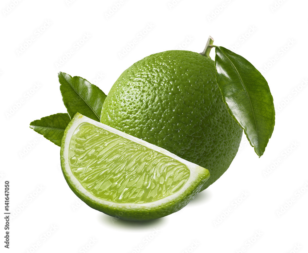 Whole lime quarter piece isolated on white background Stock-Foto ...