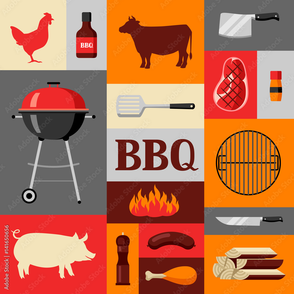 Bbq background with grill objects and icons Stock Vector | Adobe Stock