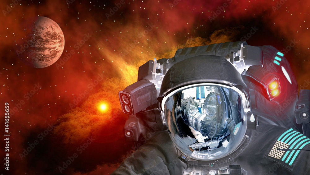 Astronaut planet Mars spaceman helmet ufo space martian alien et ...