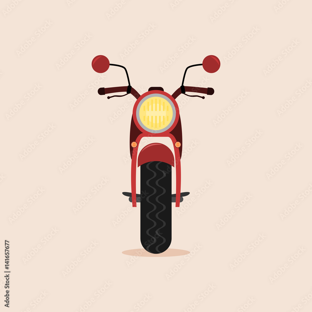Red cartoon motorcycle - front view. Isolated vector illustration ...