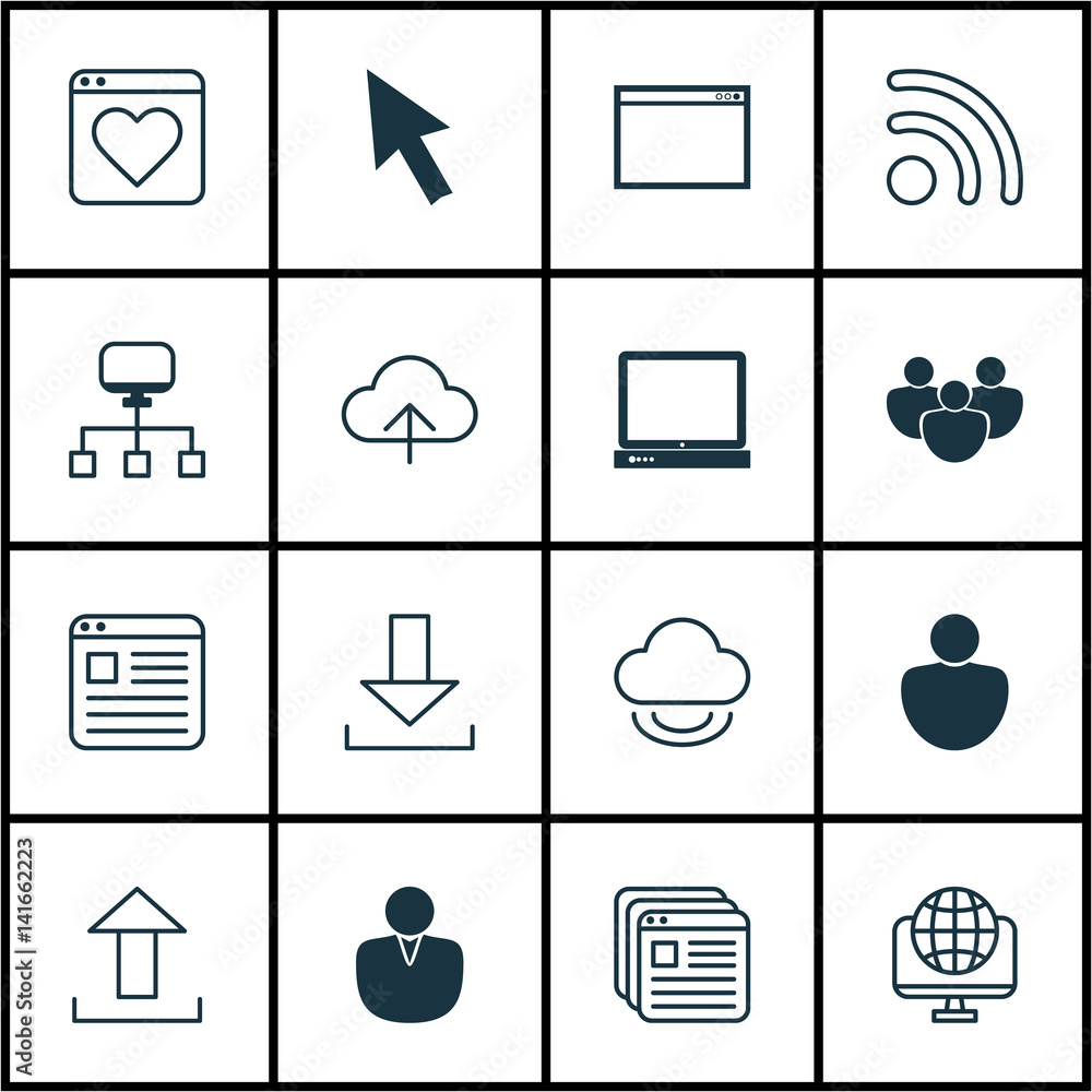Set Of 16 World Wide Web Icons. Includes Followed Website, Computer ...