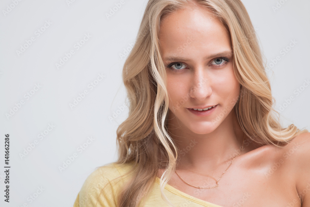 Portrait of beautiful girl on white background Stock Photo | Adobe Stock
