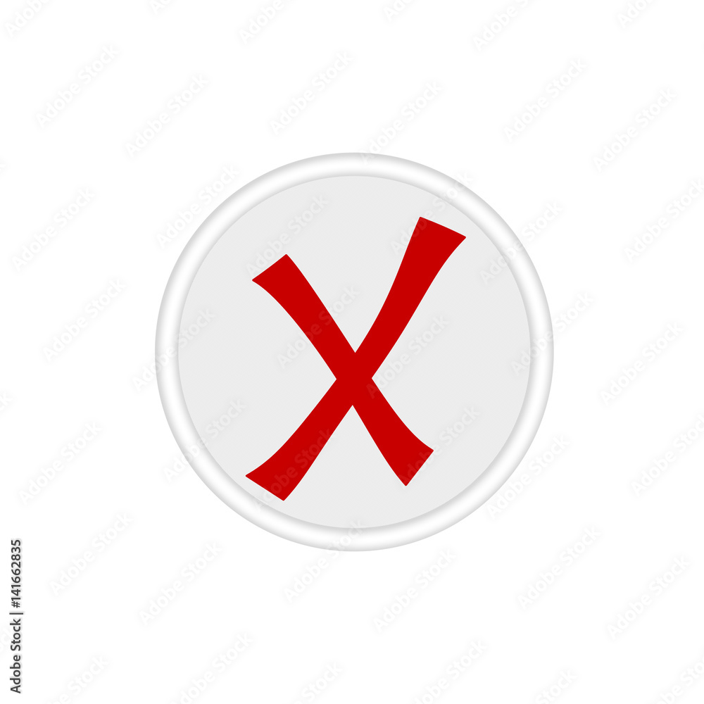 Cancel sign of red color on round button with small graphic pattern ...