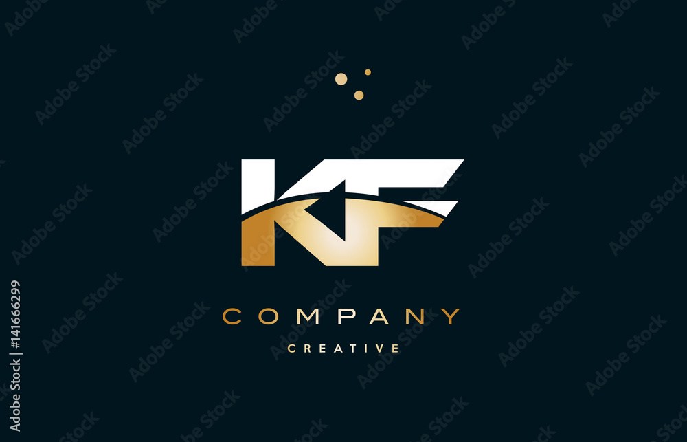 kf k f white yellow gold golden luxury alphabet letter logo icon ...