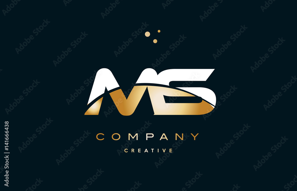 ms m s white yellow gold golden luxury alphabet letter logo icon ...
