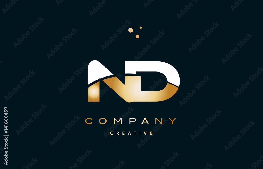 nd n d white yellow gold golden luxury alphabet letter logo icon ...
