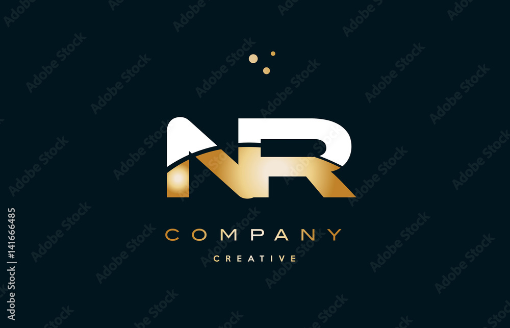 nr n r white yellow gold golden luxury alphabet letter logo icon ...