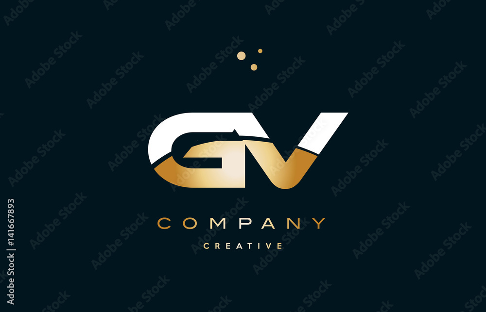 gv g v white yellow gold golden luxury alphabet letter logo icon ...